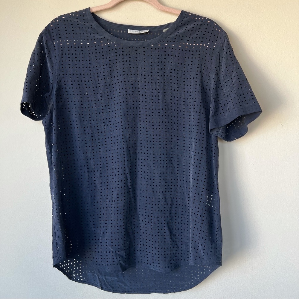 Equipment Femme Riley Laser Cut Navy Blue Blouse 100%… - Gem